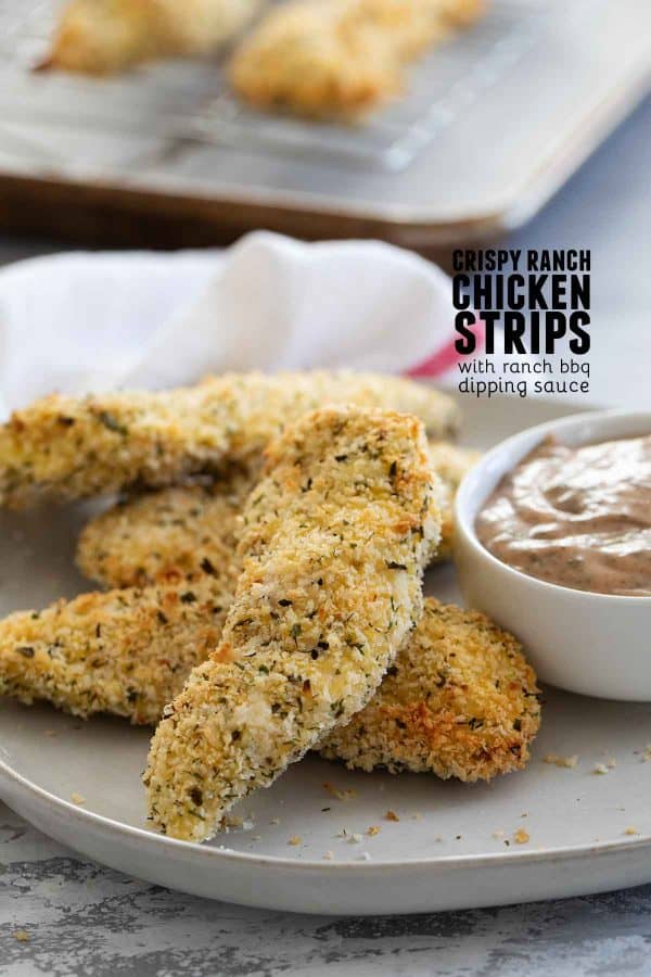 Crispy Ranch Chicken Strips with Ranch BBQ Dipping Sauce - Taste and Tell