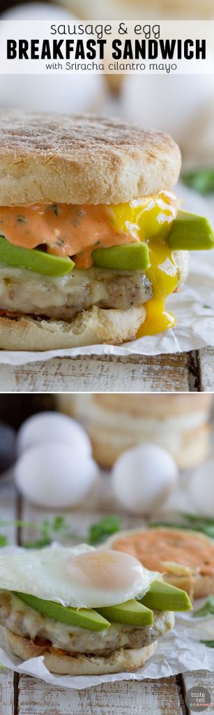 Sausage and Egg Breakfast Sandwich Recipe with Sriracha Cilantro ...