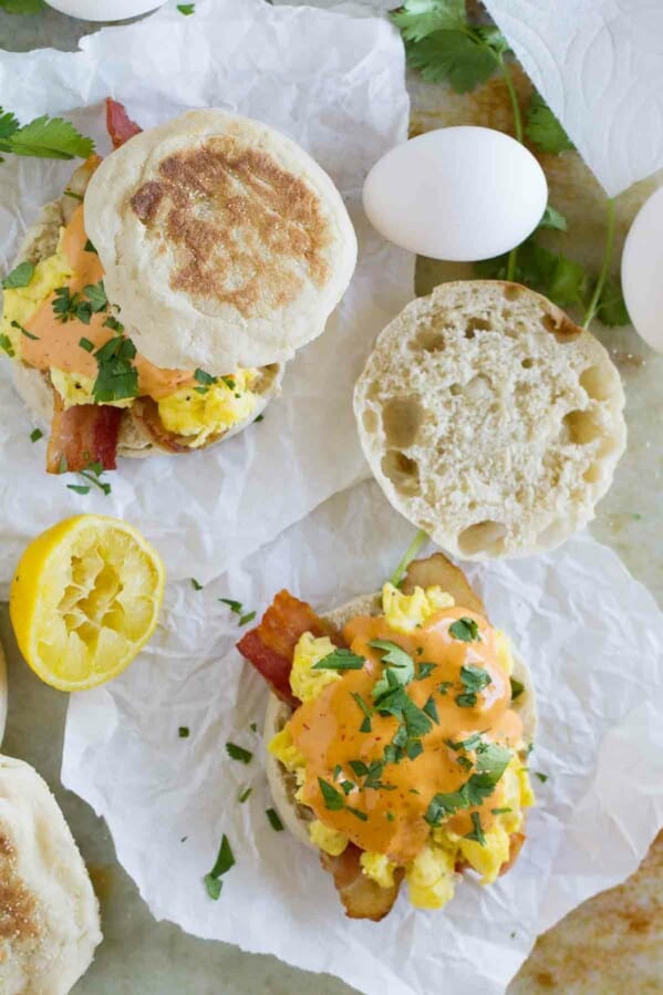 Bacon and Eggs Benedict Sandwich with Chipotle Hollandaise - Taste and Tell