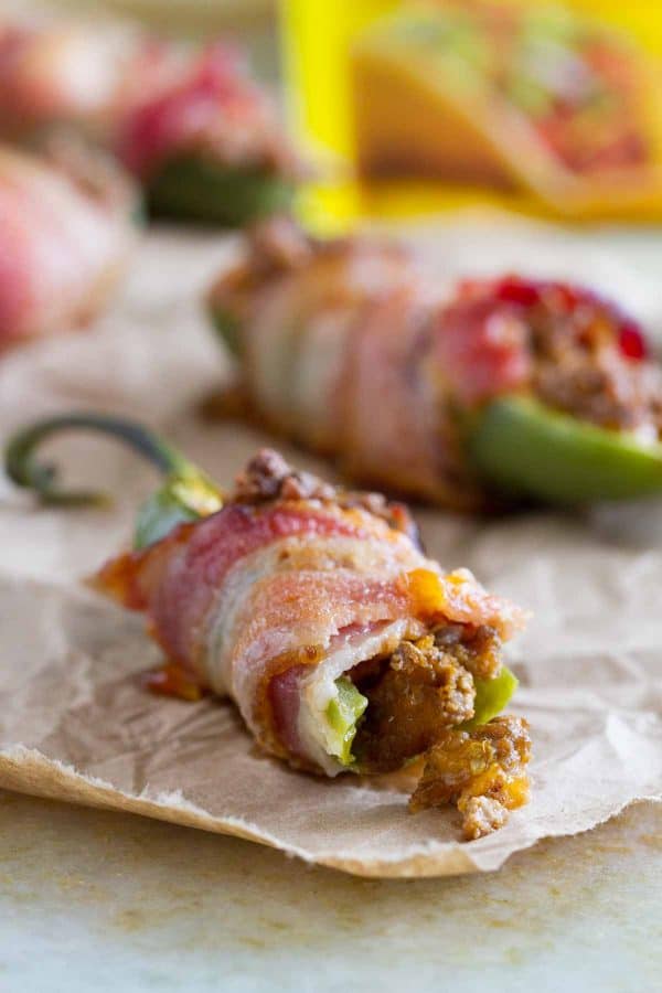 Taco Stuffed Bacon Wrapped Jalapeno Poppers - Taste and Tell Taco Stuffed Bacon Wrapped Jalapeno Poppers - Taste and Tell