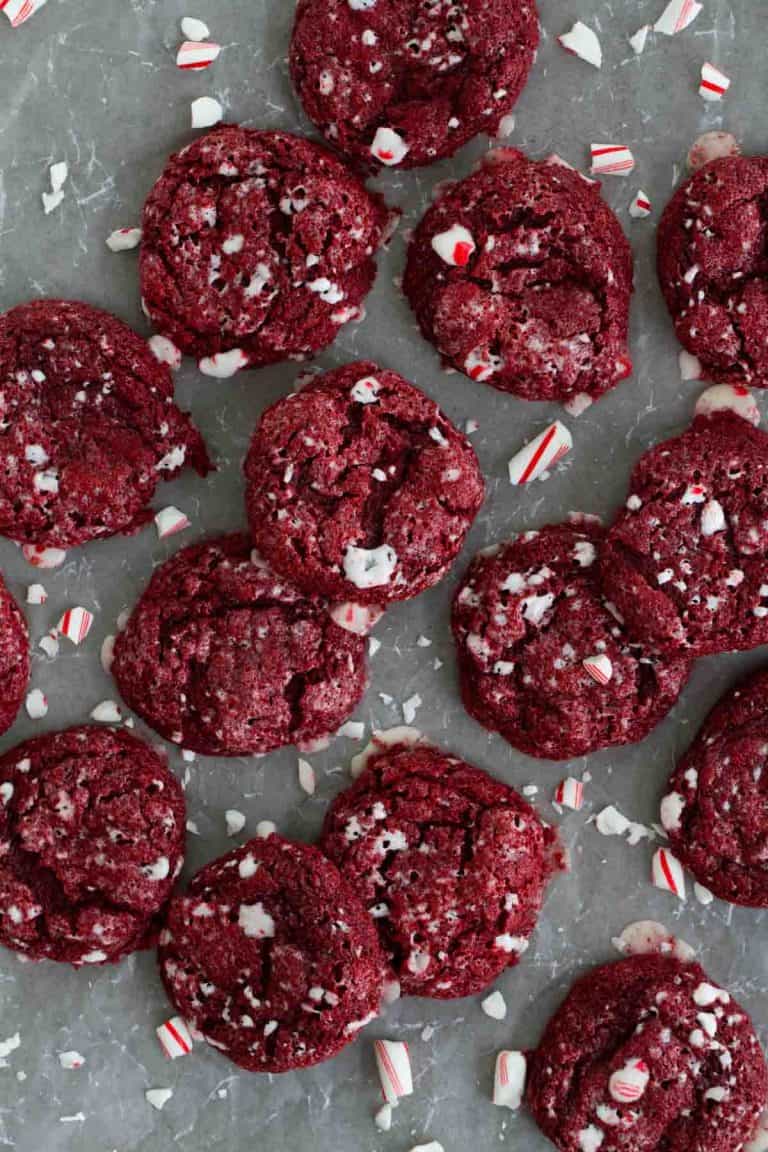 Red Velvet Peppermint Gooey Butter Cookies - Taste and Tell