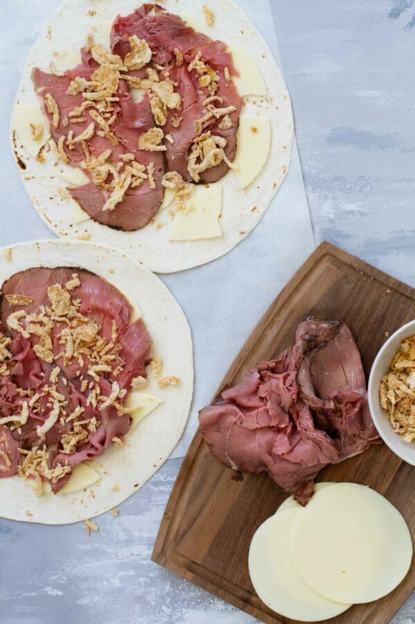 French Dip Tortilla Roll Ups - Taste and Tell