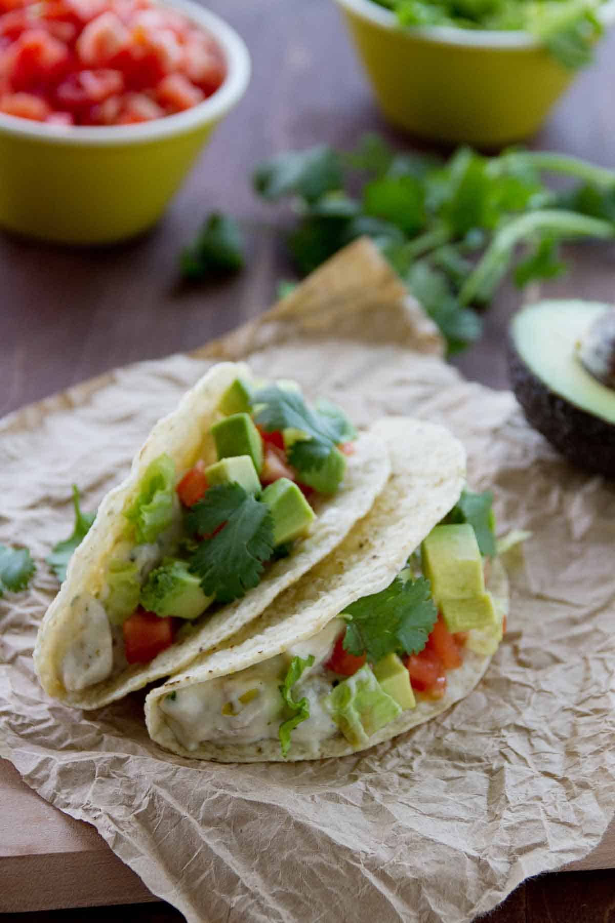 Creamy Cilantro Chile Chicken Tacos - Taste and Tell