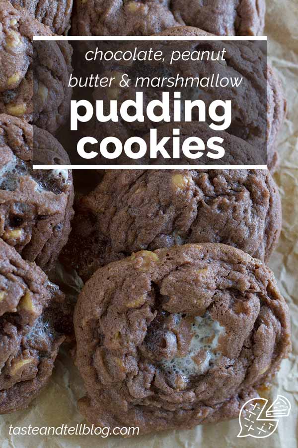 Chocolate, Peanut Butter, and Marshmallow Pudding Cookies - Taste and Tell