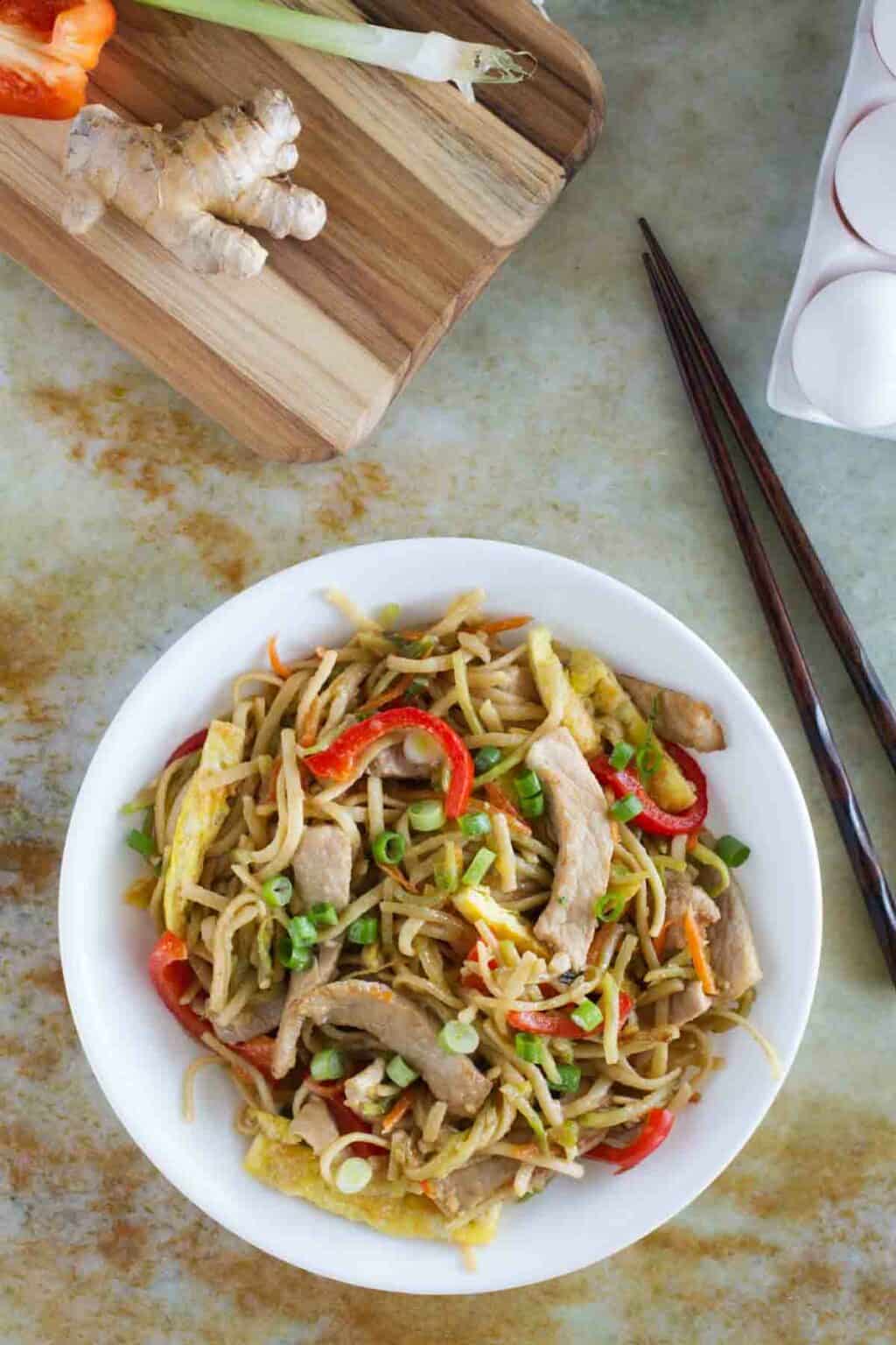 Egg and Pork Lo Mein - Taste and Tell