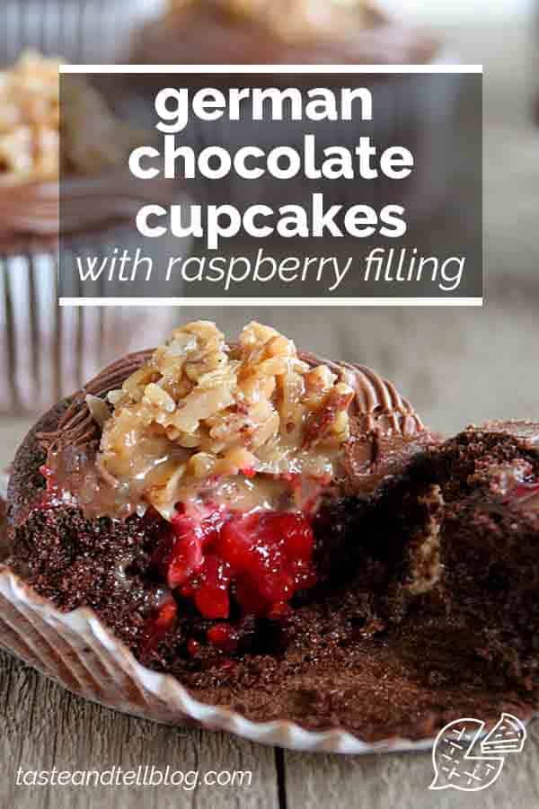 German Chocolate Cupcakes with Raspberry Filling - Taste and Tell