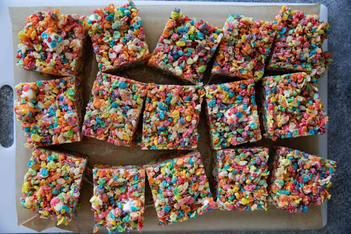 Fruity Pebble Rice Crispy Treats - Taste and Tell