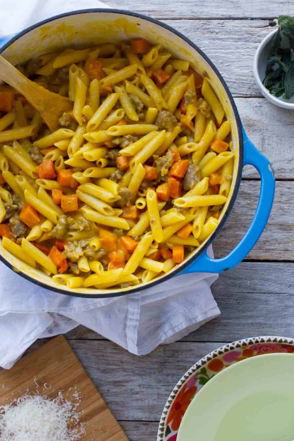 Penne with Butternut Squash and Sausage - Taste and Tell