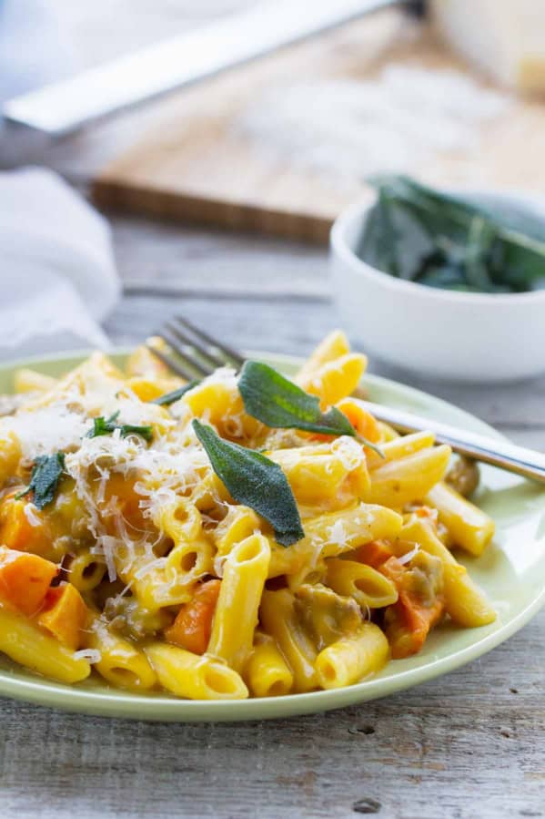 Penne with Butternut Squash and Sausage - Taste and Tell