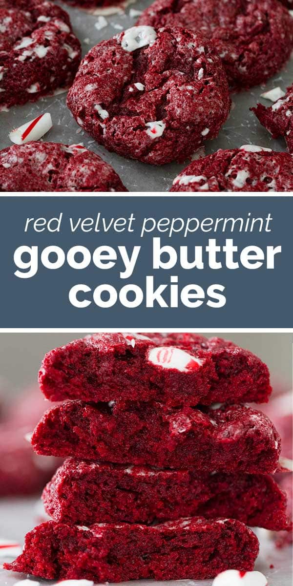 Red Velvet Peppermint Gooey Butter Cookies - Taste and Tell