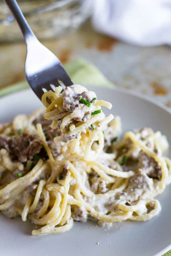 Beef and Blue Cheese Baked Spaghetti - Taste and Tell