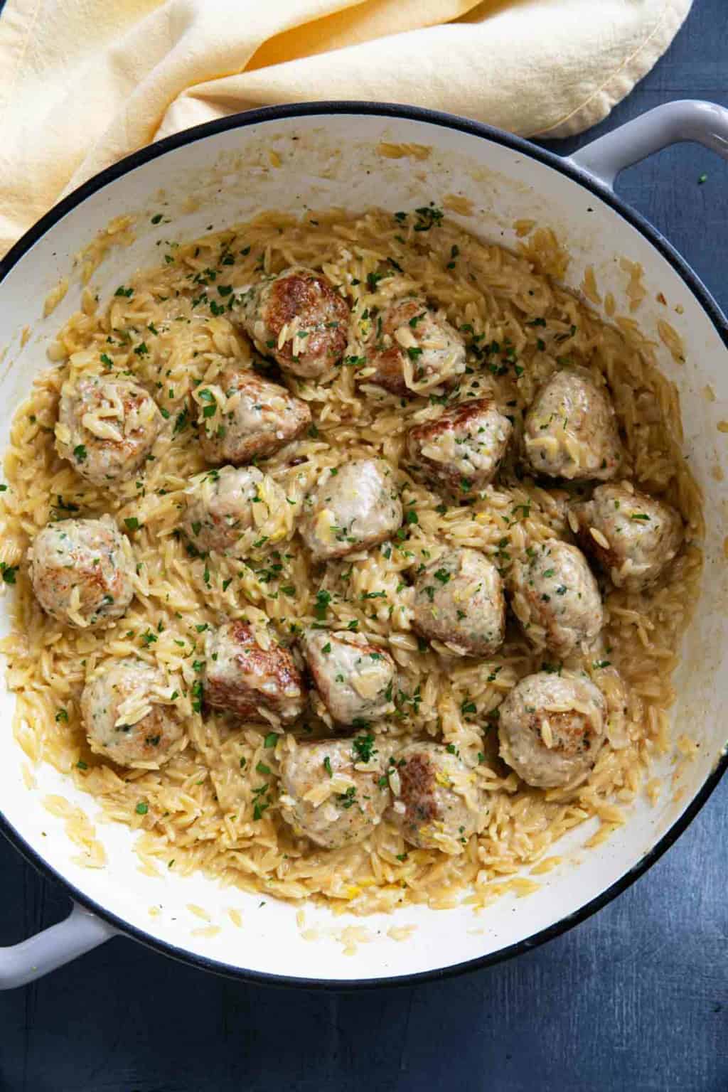 Chicken Meatballs with Creamy Lemon Orzo - Taste and Tell