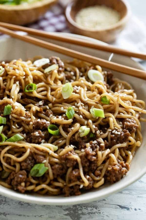 Mongolian Ground Beef Noodles - Taste and Tell